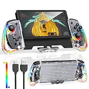 Switch Controller for Nintendo Switch/OLED, One-Piece Switch Pro Controllers Replacement for Joycon, Handheld Switch Grip Remote with 8 RGB Colors, Adjustable TURBO, Dual Motor Vibration, Back Button