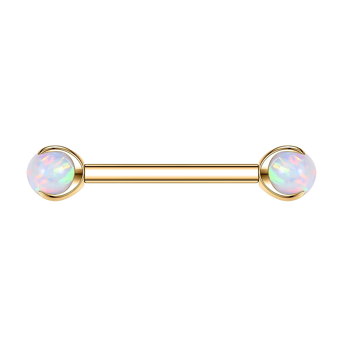 PEAKLINK G23 Titanium Nipple Barbell Gold Nipple Bars 14G Nipple Jewelry Internally Threaded Nipple Rings Claws Holding White Opal Nipple Ring Nipple Body Piercing Jewelry for Women 18mm
