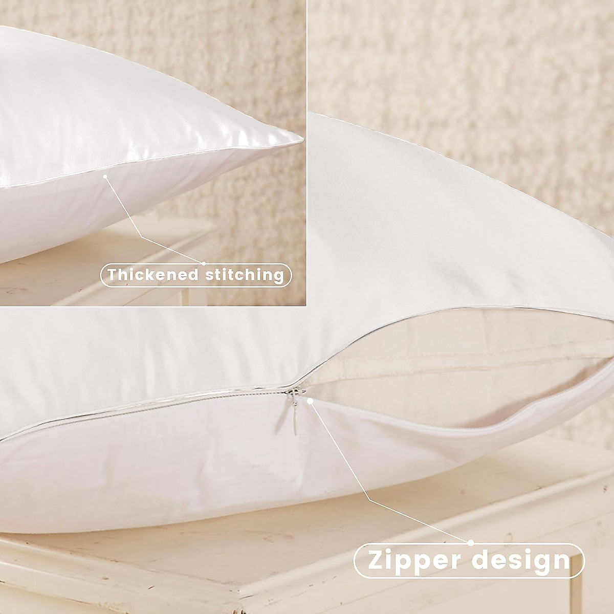 THXSILK 100% Mulberry Silk Pillowcase with Cotton Underside, Silk Pillowcase for Hair and Skin, Standard Size Grade 6A+ Mulberry Silk, Soft Breathable Pillow Cover with Zipper, 1 Pack (White,Standard)