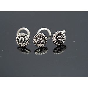 Nose Stud, Floral Nose Stud sterling silver nose stud, Jewelry Nose Stud, Body Piercing Jewelry, Sunflower/Nose Stud (18g Right Screw)