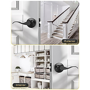 Mengico 6 Pack Door Handle Lock,Black Door Lever Interior,Passage Door Levers Closet Hallway Door Lever,Reversible Wave Lever Handles