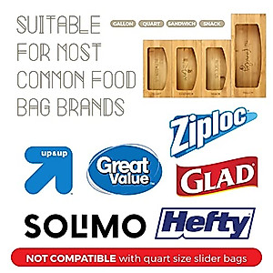 IOCREATIVE Ziplock Bag Storage Organizer - Food Baggie Holder for Kitchen Drawer - Sandwich, Snack, Quart & Gallon variety size bags - Compatible with Ziploc, Solimo, Glad, Hefty - Bamboo
