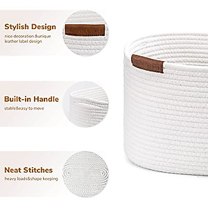CHICVITA Woven Storage Basket for Shelves, Cotton Rope Dog Toy Bin, Empty Gift Basket with Handles, Small Laundry Baskets for Cloth Towel Shoes, White Oval Basket 3 Packs