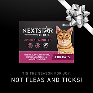 NEXTSTAR Flea and Tick Prevention for Cats, Repellent, and Control, Fast Acting Waterproof Topical Drops for Cats Over 3.5 lbs, 3 Month Dose