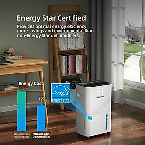 HOGARLABS 3500 Sq. Ft 50 Pint Energy Star Dehumidifier for Home Basements Bedroom Bathroom | Dehumidifiers with Drain Hose for Medium to Large Room | Intelligent Humidity Control | Quiet & Energy Efficient