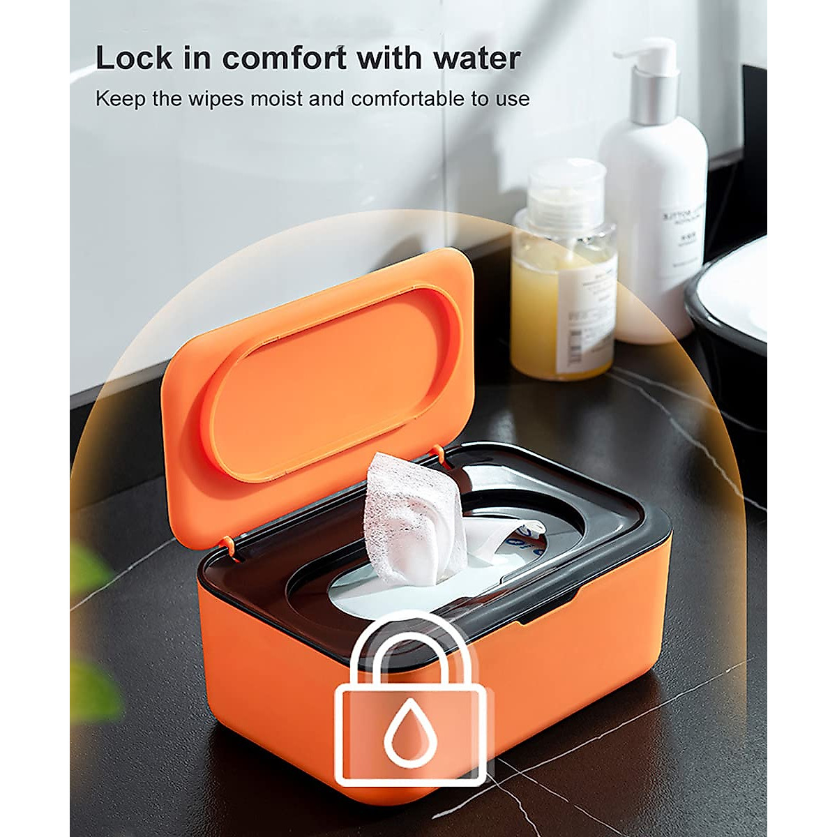 KOOMTOOM Wipes Dispenser, Baby Wipe Holders Tissue Box Refillable Wipe Container with Sealing Design, Keeps Diaper Wipes Fresh, Non-Slip for Car, Home,Office (Orange)