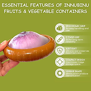 Non Slip Silicone Fruit and Vegetable Storage Containers For Fridge, Garlic Holder, Ideal for Avocado, Tomato, Onion, Lemon Halves | Herb Saver with Anti-Oxidation Design | Reusable Produce Saver 4pcs