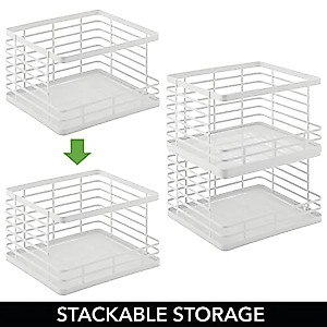 mDesign Large Stackable Metal Wire Food Baskets with Open Front for Kitchen, Pantry, Cabinet, Countertop, Bin for Fruit, Vegetable, and Snack Storage Organizer, Carson Collection, 4 Pack, Matte White