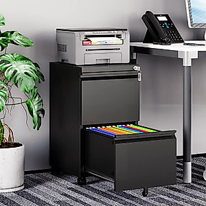 MIIIKO 2 Drawer File Cabinet on Wheels, Home Office Mobile Under Desk with Lock, Vertical Files Drawers for Legal/Letter/A4