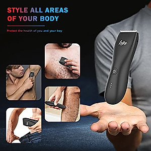 INVJOY Body Trimmer for Men, Ball Shaver, Electric Groin & Pubic Hair Trimmer, Waterproof Wet/Dry Groomer, Replaceable Ceramic Male Hygiene Razor Clippers w/ Charging Dock for Full Body Grooming