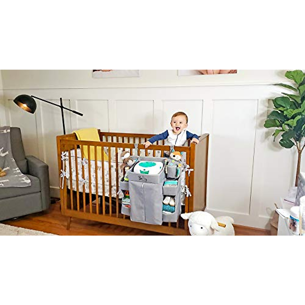 Llama Bella Premium Nursery Organizer and Baby Diaper Caddy | Hanging Diaper Organizer for Baby Essentials | Diaper Organizer for Crib, Changing Table or Playard | Baby Crib Storage Organizer (Grey)