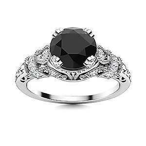 Charming_Creation 2.00 Ct Round Cut Black Diamond Wedding Engagement Vintage Ring 14k White Gold Finish (8.5)