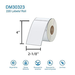 Labelebal 12 Rolls 2-1/8" x 4"(54mm x 101mm) Direct Thermal Labels Compatible with DYMO 30323 Shipping Replacement Labels Compatible for DYMO LabelWriter Printer (220 Labels/Roll)