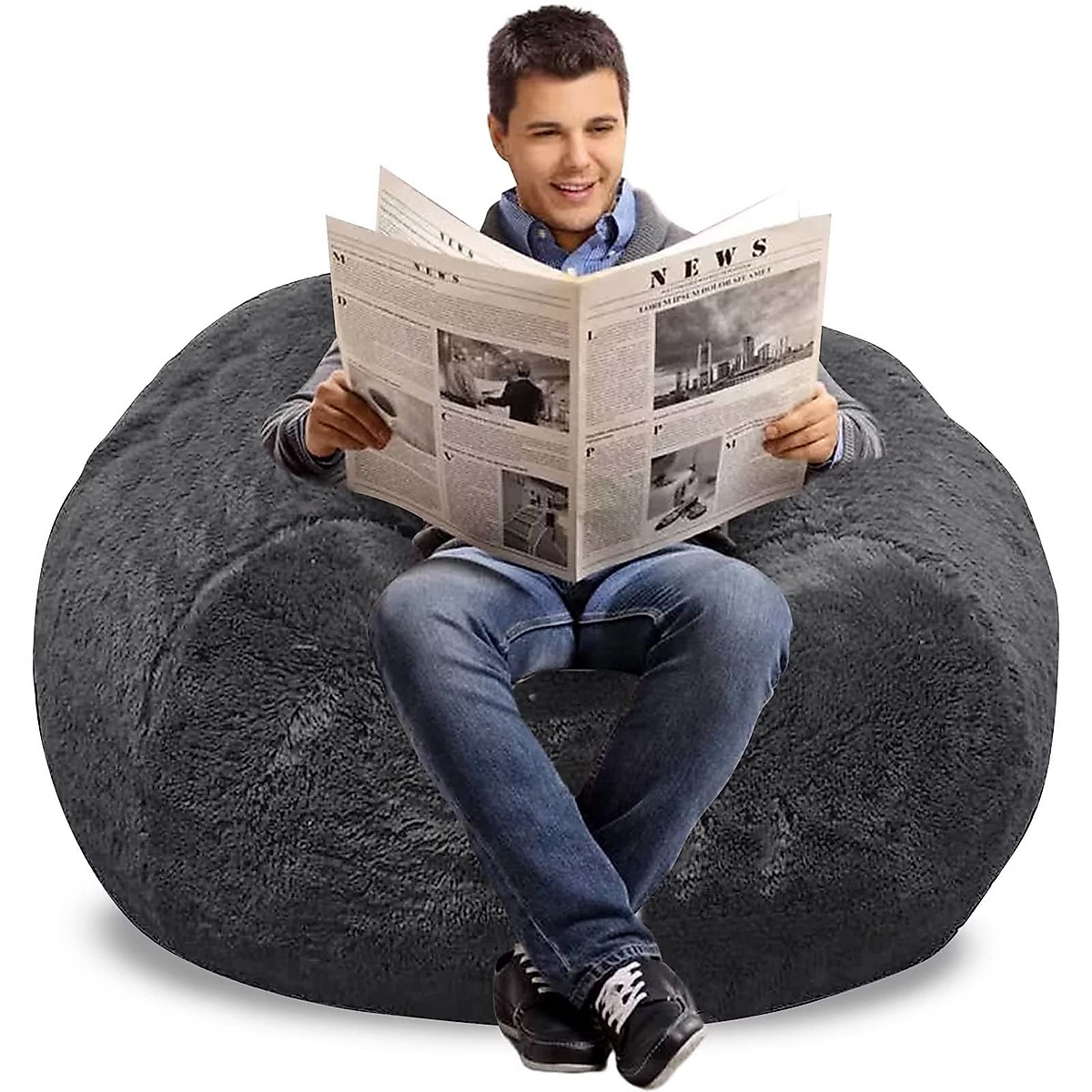 LCYFBE Bean Bag Chairs, 4ft Giant Bean Bag Chair for Adults, Big Bean Bag Cover Comfy Large Bean Bag Bed (No Filler, Cover only) Fluffy Lazy Sofa (Dark Grey)