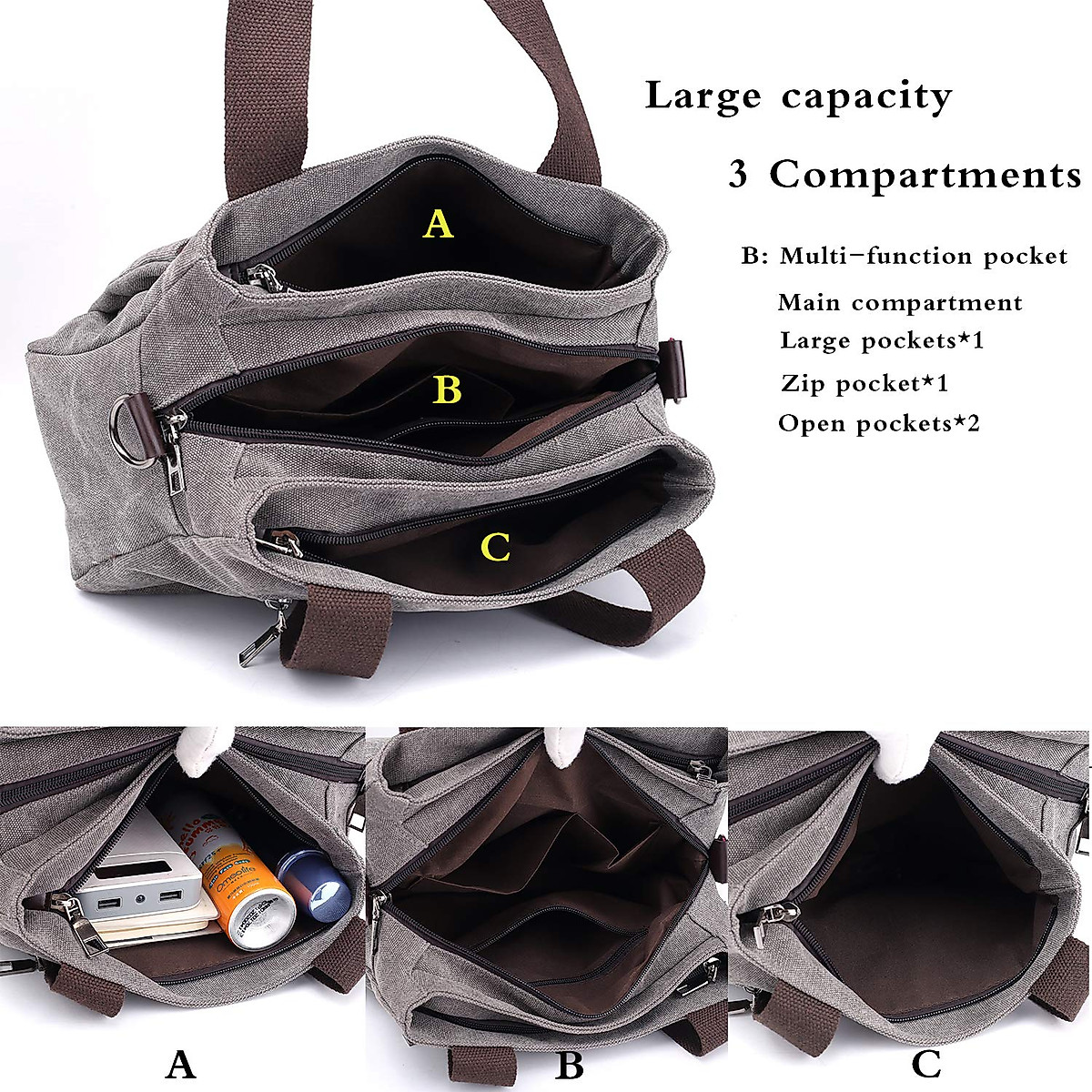 Chikencall® Women Hobo Handbags Casual Canvas Vintage Crossbody Bag Daily Multi Compartment Purses Shoulder Tote Shopper Bag