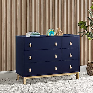 babyGap by Delta Children Legacy 6 Drawer Dresser with Leather Pulls - Greenguard Gold Certified, Navy/Natural