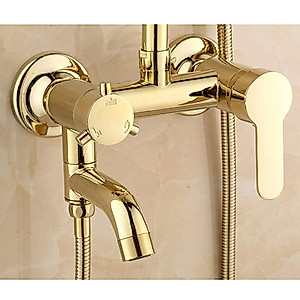 LUNEZY Golden Shower Mixer Tap System Copper Rain Shower Cold and Hot with Faucet Anti-Limestone Shower Head with Hose Shower Mixer Taps Set Bath-D
