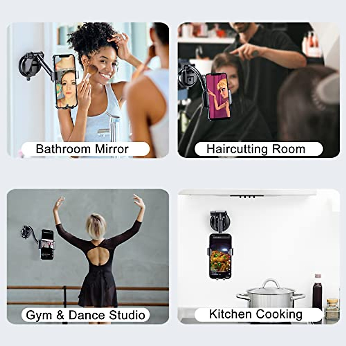 Wall Phone Holder,xuenair Mirror Phone Holder Mount Stand,Reusable Suction Cup Phone Holder for Bathroom Wall Kitchen Car Compatible with All Phones for Tiktok YouTube Make Up