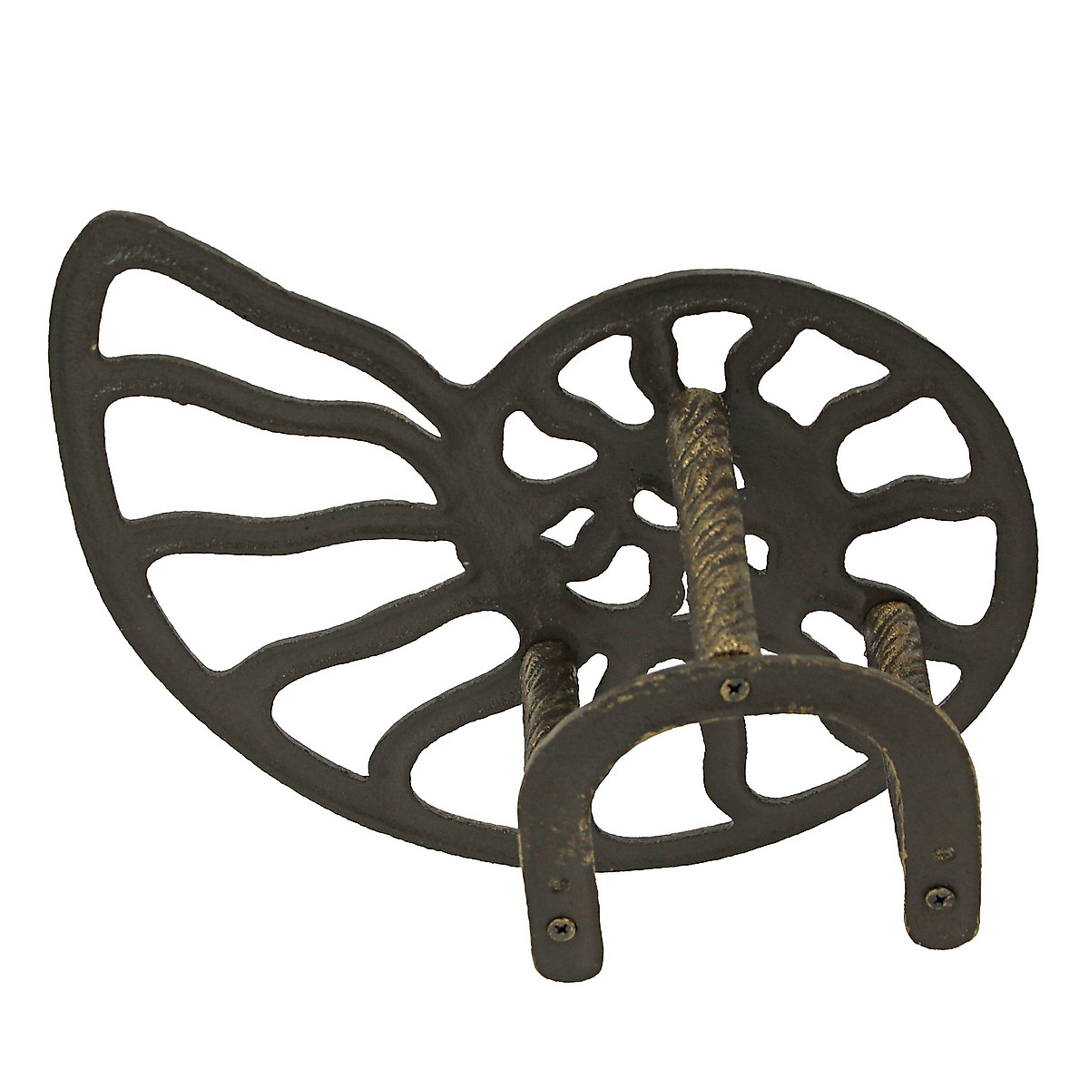 12-Inch Bronze Finish Cast Iron Nautilus Seashell Decorative Hose Holder: Wall-Mounted Outdoor Nautical Décor for Stylish and Functional Garden Organization
