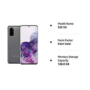 Samsung Electronics Store Samsung Galaxy S20 5G Android Smartphone SM-G981U US Version | Fingerprint ID & Facial Recognition | Long-Lasting Battery | for T-Mobile Only (Cosmic Gray, 128GB)
