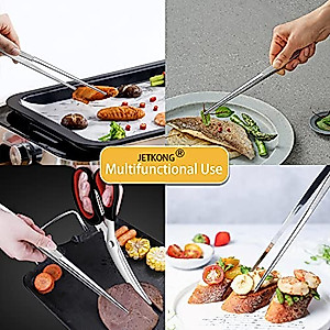 JETKONG Extra Long Kitchen Tweezers Heavy Duty Stainless Steel Cooking Tweezers, Set of 3 (9 12 14 Inch, Silver)