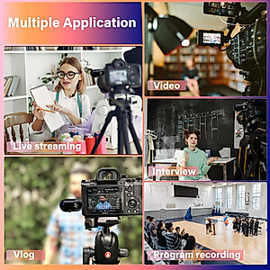 Wireless Lavalier Microphone System Wireless Lapel Mic Micro Rechargeable Recording with Monitor Jack for iPhone iPad Smartphone Camera Laptop YouTube Interview Vlog Video