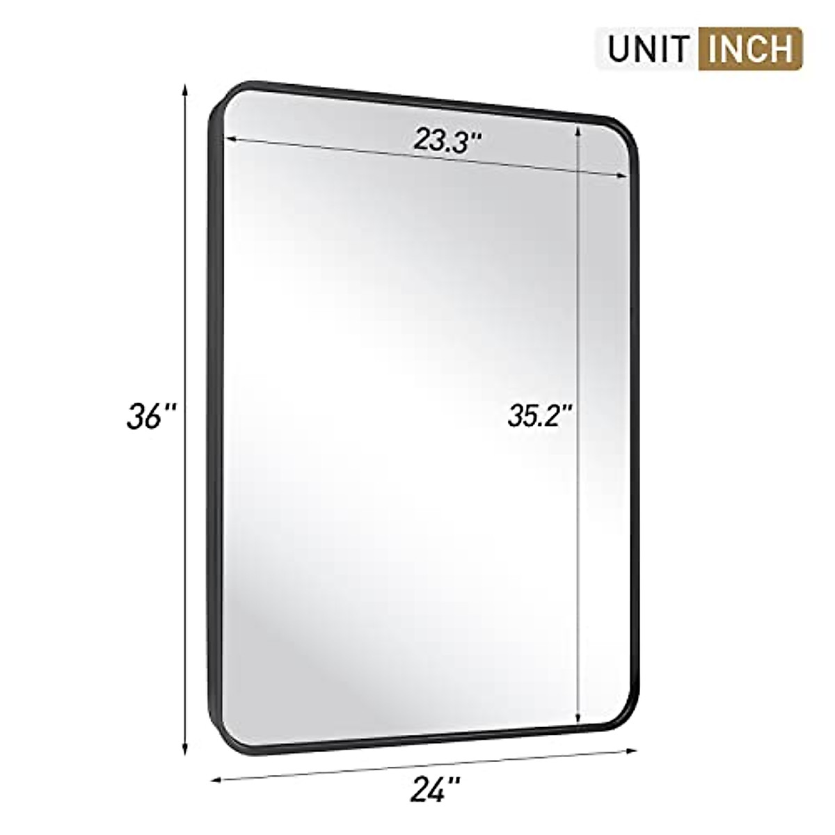 Modern 24"x36" Black Bathroom Mirrors for Wall, Framed Rectangle Mirror with Rounded Corner, Metal Black Mirror for Bathroom Vertical or Horizontal Hang, Black Wall Mirrors for Vanity, Restroom