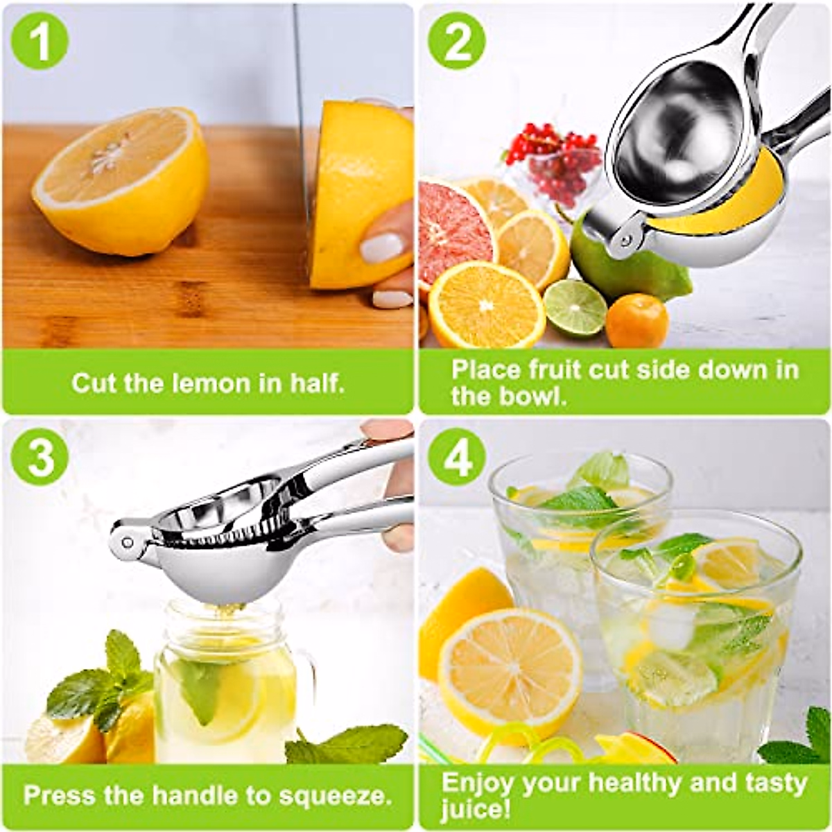 Lemon Squeezer, Nicehelper Handheld Manual Lime Squeezer, Heavy Duty Large Lemon Juicer, Stainless Steel Citrus Press with Long Ergonomic Handle, for Lemon, Citrus, Lime, Orange, Fruit, Pomegranate