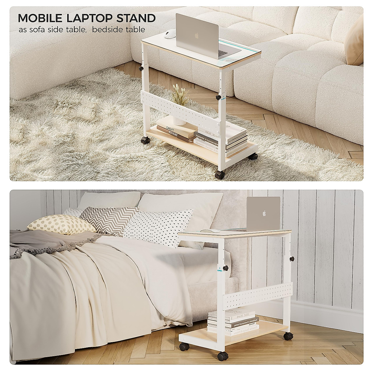 EUREKA ERGONOMIC Computer Tower Stand, Height Adjustable PC Stand,2-Tier ATX-Case CPU Holder Home Office Gaming Accessories with Rolling Wheels & Mouse Pad,Maple