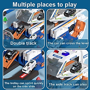 BBnote Ambulance Toy for Kids, Police Car Toy in 2 Modes - Car Mode or Track Mode, Car Garage Toys with 4 Die Cast Mini Cars