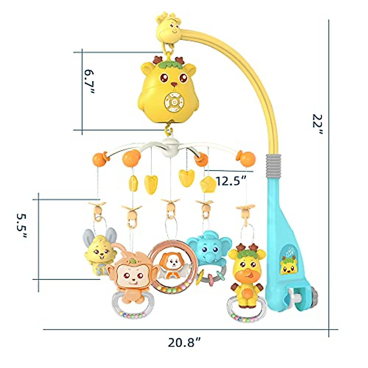 Yuanlebao Crib Mobile for Pack and Play,Baby Crib Toys with Light and Music, Rotation,Timing, Toddlers Toy for Remote Lamp, Projector for Crib Accessories,Nursery Toys for Infant 3M+（Yellow）