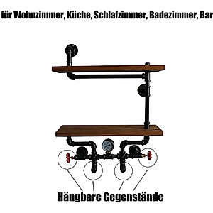 Wall Shelf, Industrial 2 Tier Floating Shelf Decorative Shelves Decorative Shelves Hanging Bracket for Living Room Kitchen Bedroom Bathroom Bar,Black