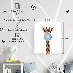 Designs by Maria Inc. Safari Blue Bubblegum Baby Animals Nursery Decor Art - Set of 6 (UNFRAMED) Wall Prints 8x10 (Blue)