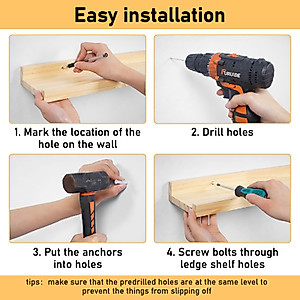 tonchean Floating Shelves 49 inch Pine Wooden Shelf with Ledge, 2 Pcs Long Floating Shelf with Lip for Wall, Picture Shelf for Living Room Bedroom Kitchen