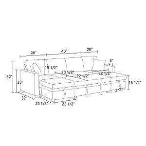 GlasFlength Sleeper Sofa Couch Bed, Convertible Sofa Bed with Armrests, Sectional Sofa with Storage Seat U Shaped Sectional Couch with Reversible Chaise for Living Room Apartment Bedroom Office
