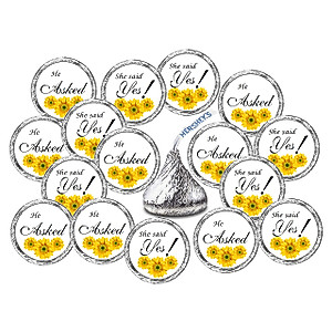 324 Sunflower He Asked She Said Yes! Kisses Wedding Stickers, Floral Chocolate Drops Labels Stickers for Weddings, Bridal Shower Engagement Party Decorations, Party Favors for Kisses