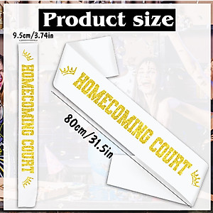 8 Pcs Homecoming Court Sashes with Gold Glitter, White Homecoming Party Prom Sash for Pageants Homecoming Party School Dance Graduation Party Decorations Accessories (White + Gold)