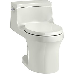 KOHLER K-4007-NY San Souci Round-Front 1.28 GPF Toilet with AquaPiston Flushing Technology and Left-Hand Trip Lever, Dune, 1-Piece