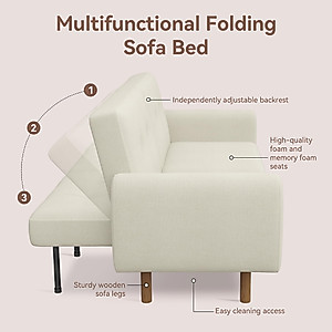 AMICLIBER Convertible Sofa Memory Foam Futon Convertible Couch Bed Sofa Sleeper Splitback LoveSeat Daybed Sofa for Living Spaces,Apartment,79''Ivory