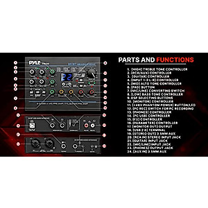 Pyle Professional USB Audio Interface with MIC/LINE, Guitar, AUX Stereo and RCA Inputs, Phone/Stereo/Monitor Outputs, Ideal for Computer Playing & Recording, Preset 24 Digital Effects - PMUX9