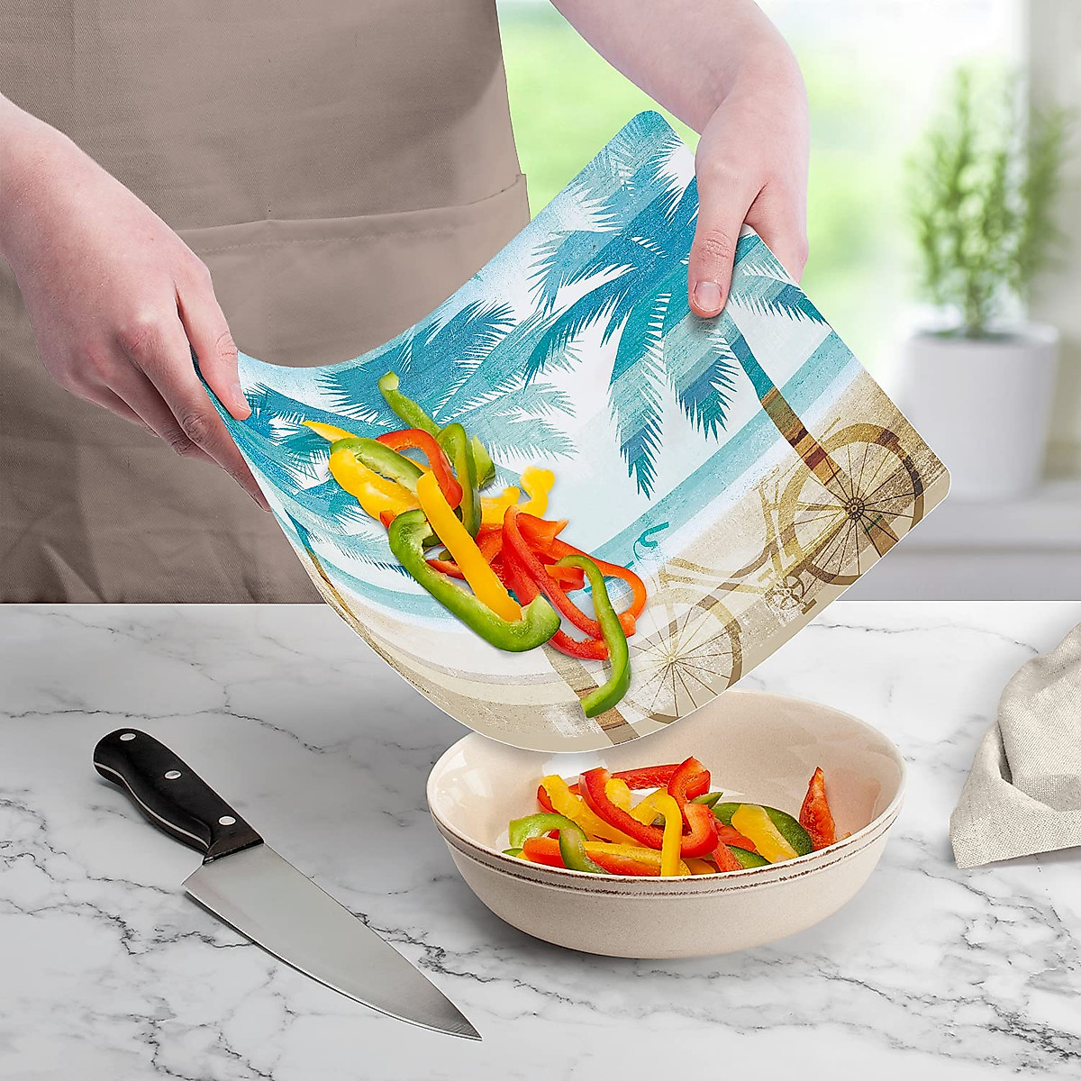 Cut N' Funnel Beachscapes Designer Flexible Plastic Cutting Board Mat, 15" x 11.5", Made in the USA, Decorative, Flexible, Easy to Clean