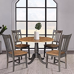 IC International Concepts 42-Inch Round Drop Leaf Dining Table Set with 4 Chairs, Ideal for Small Spaces and Dining Rooms - Hickory/Washed Coal Finish