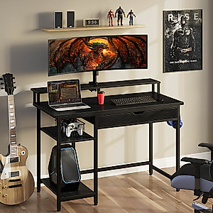 Rolanstar Computer Desk with Monitor Stand and Drawer, 39" Home Office Desk, Stable Metal Frame, Business Style, Black