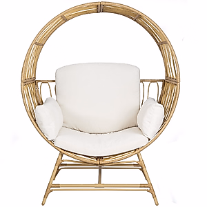 LHBcraft Wicker Round Egg Chair, Oversized Indoor Outdoor Lounger for Patio Living Room, w/ 4 Cushions, Steel Frame, 330lbs Capacity