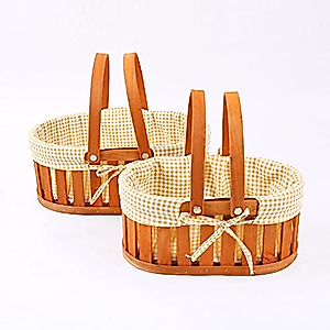 FEMUN A Set of Wooden Basket, Woven Baskets for Storage, Handheld Picnic Basket, Storage Basket, Wooden Strips Woven Double Carry Handle Flower Basket, Suitable for picnics, Camping (a Set of 2)
