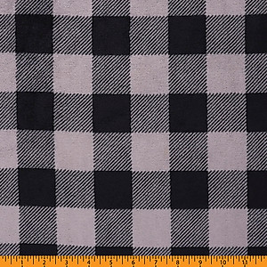 Mook Fabrics Fleece Flannel Buffalo Plaid, Grey Cut by The Yard