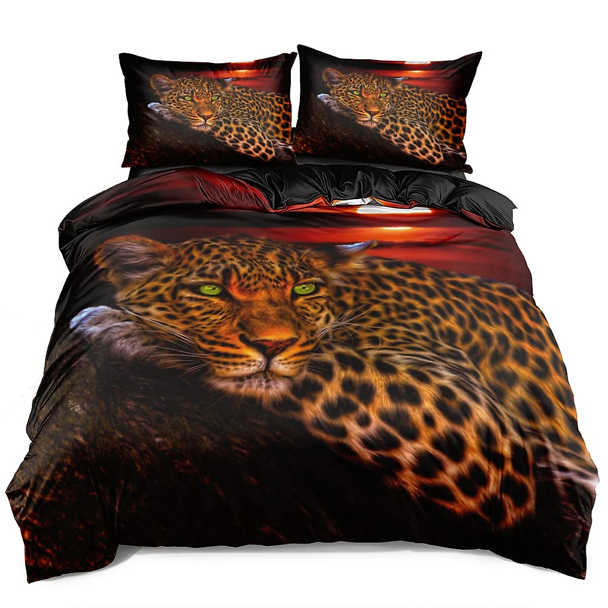 Holiyjog Cheetah Print Bedding Leopard Quilt Cover Sets Brown Linens Bed Pillow Shams Queen Size Animal Home Textile (Queen, 002)