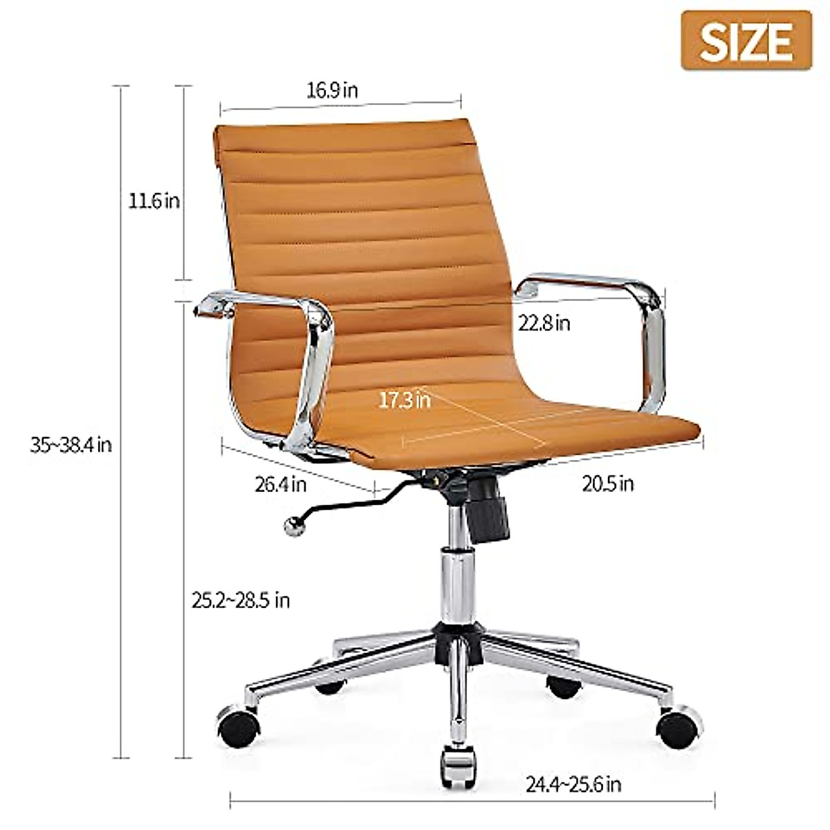 LUXMOD Mid Back Office Chair with Armrest, Terracotta Adjustable Swivel Chair in Durable Vegan Leather, Ergonomic Desk Chair for Extra Back & Lumbar Support, Modern Executive Chair…