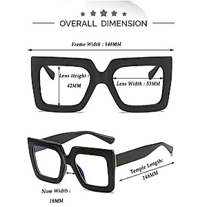 Kursan Oversized Square Black Glasses for Women Men Big Frame Blue Light Blocking Glasses Fashion Eyeglasses (Bright Black)