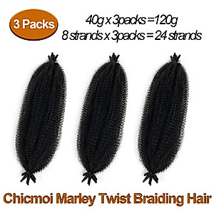 Marley Twist Braiding Hair 16 Inch Springy Afro Twist Hair 3 Packs Kinky Twist Hair for Braiding 1B Black Spring Twist Hair Curly Braiding Hair Extension for Black Women